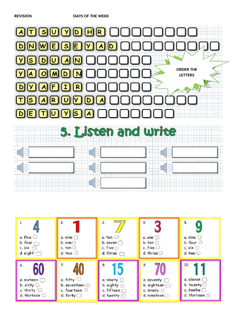REVISION Sofia Numbers Days Tools 1ro | PDF