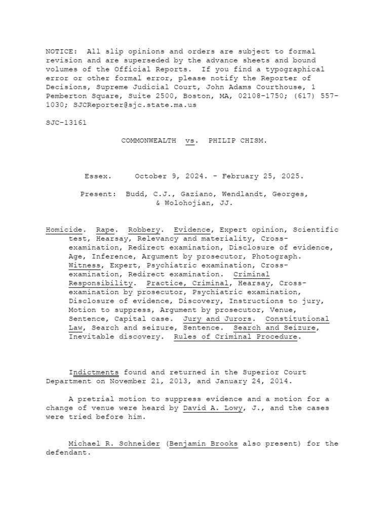 SJC Ruling On Philip Chism Request For New Trial | PDF | Psychosis | Relevance (Law)