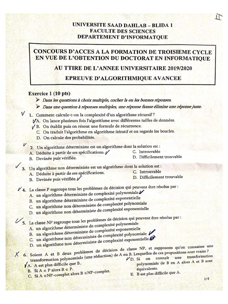 Sujet-Concours-Doctorat-Informatique-Blida-2019 (2) | PDF