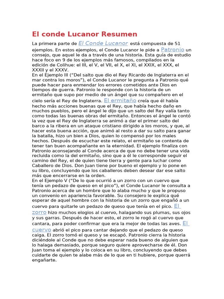 Ejemplos clave de El Conde Lucanor | PDF