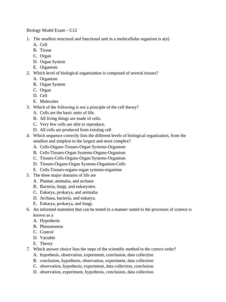 Biology Model Exam | PDF | Bacteria | Cell (Biology)