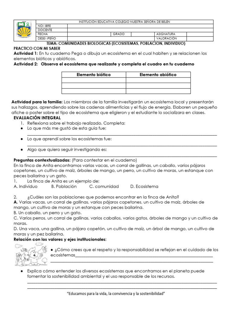 GUÍA NAT SEM 3-TALLER 4 GRADO 2025(8) | PDF | Ecosistema | Entorno natural