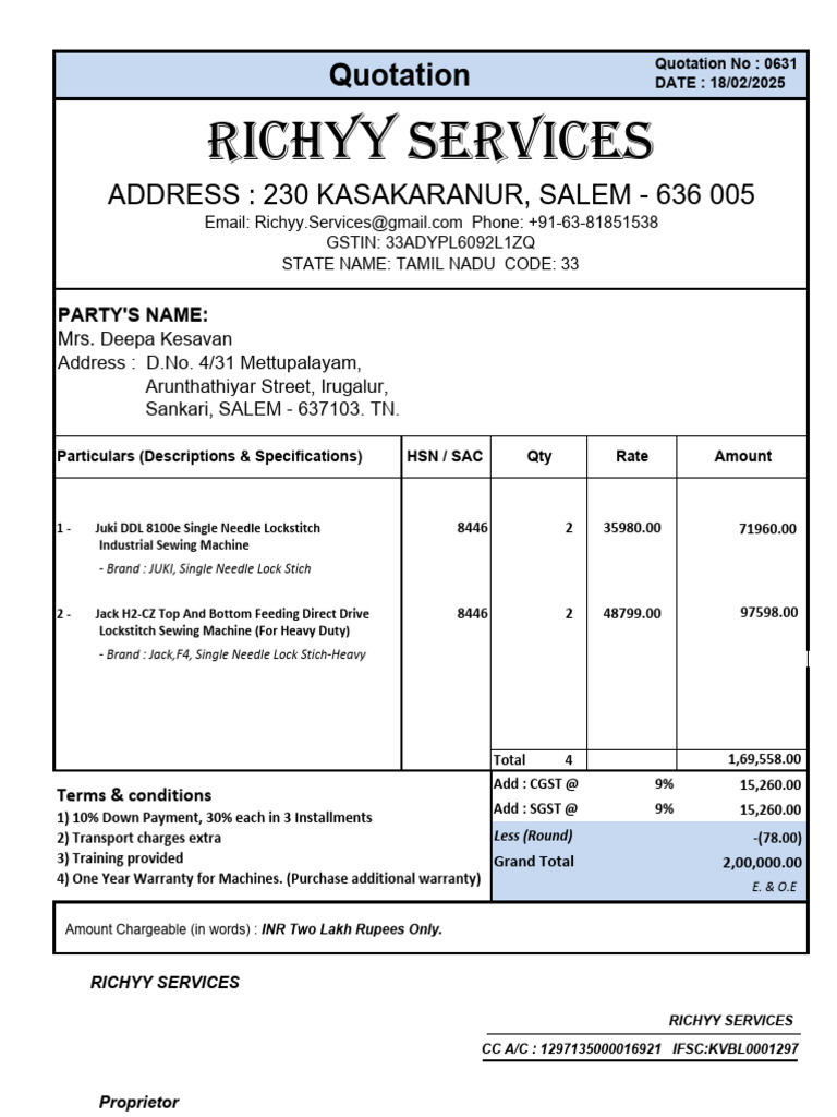 Quotation Deepa Kesvan Sewing4Nos FINAL | PDF