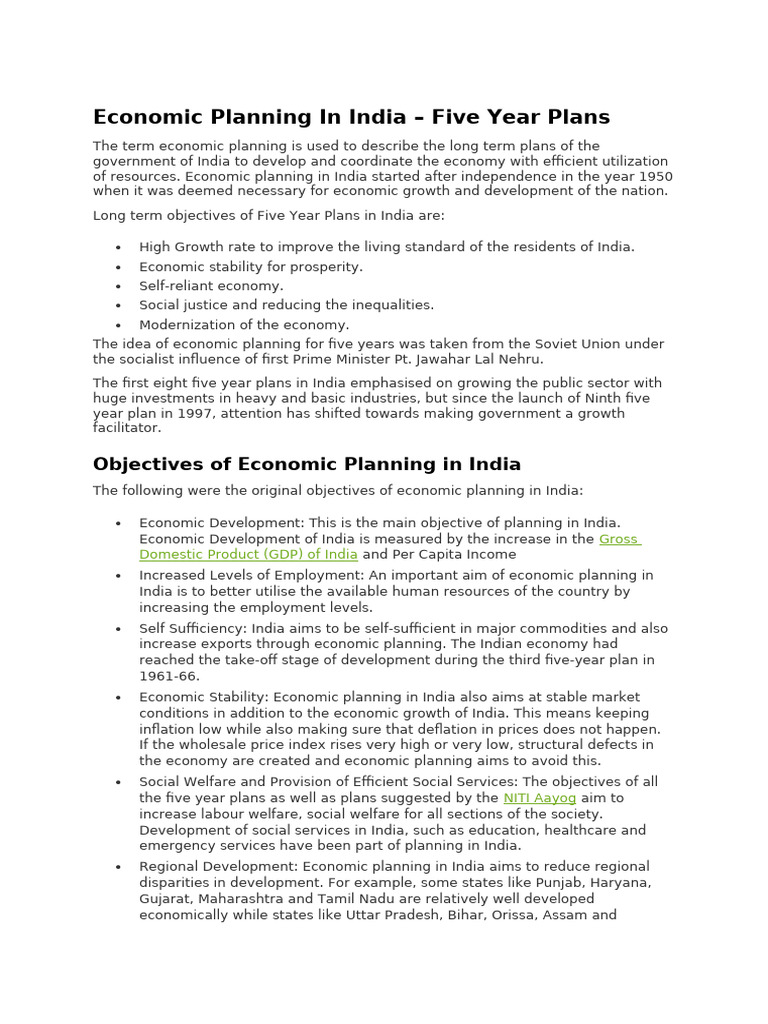 Economic Planning In India | PDF | Economic Growth | Economies