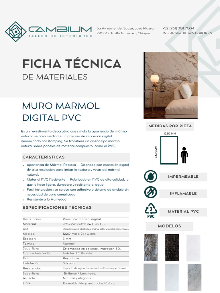 Paneles de PVC Mármol Digital: Especificaciones | PDF