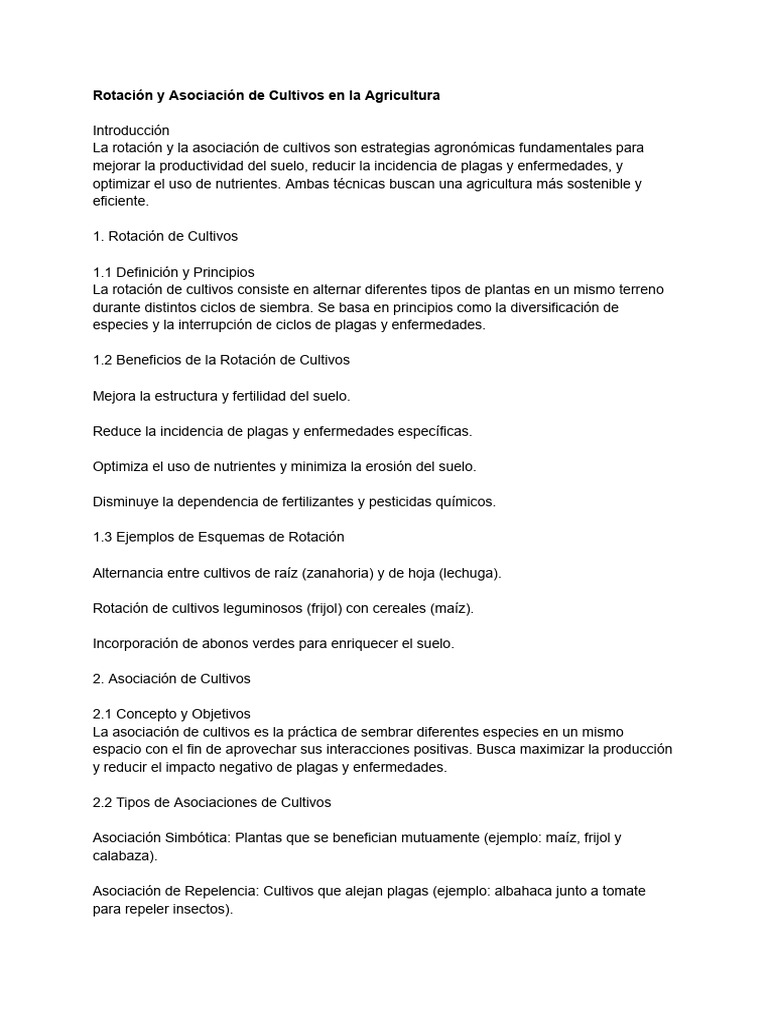 Rotación y Asociación de Cultivos en La Agricultura | PDF | Agricultura ...
