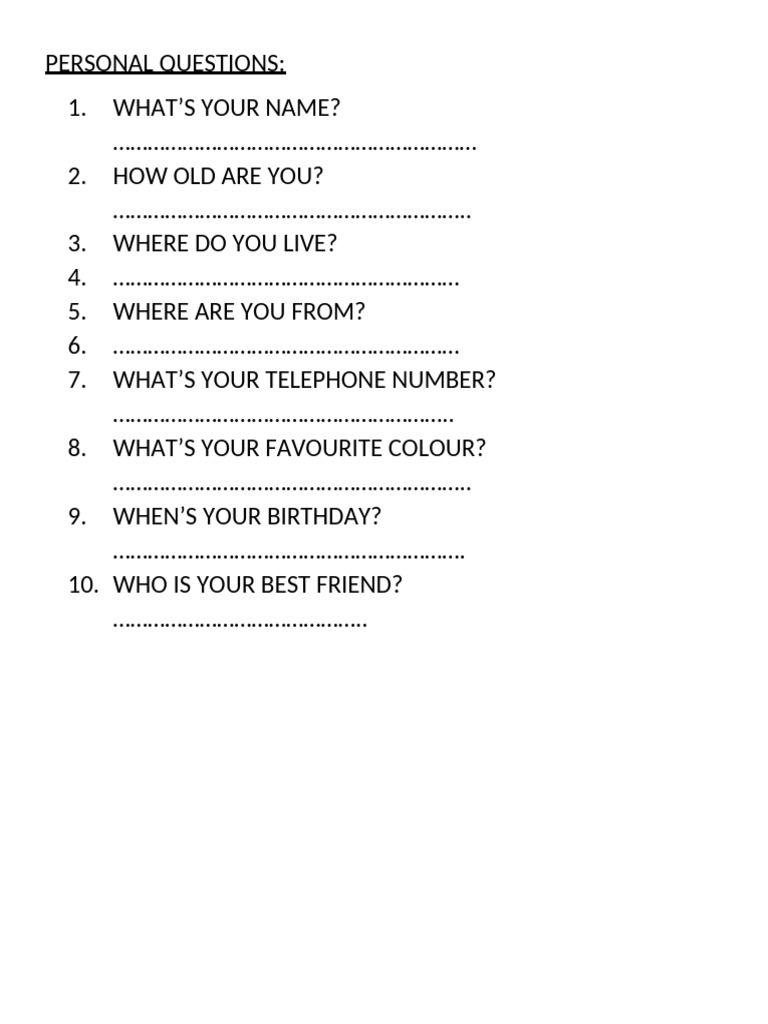 Personal Questions | PDF