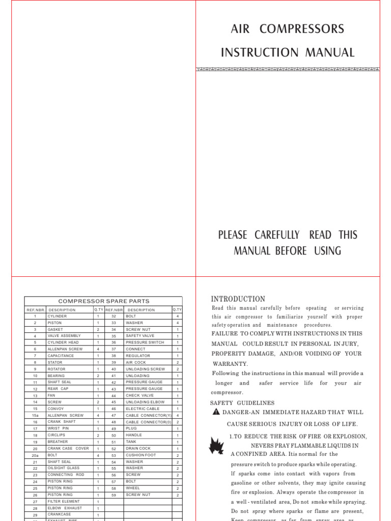 Direct Air Compressor Manual | PDF | Fuse (Electrical) | Valve