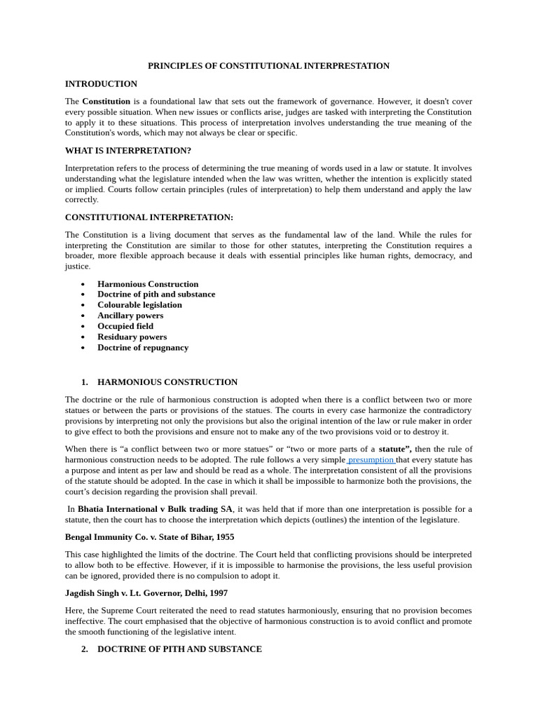 Unit 8 Principles of Constitutional Interprestation | PDF | Statutory ...