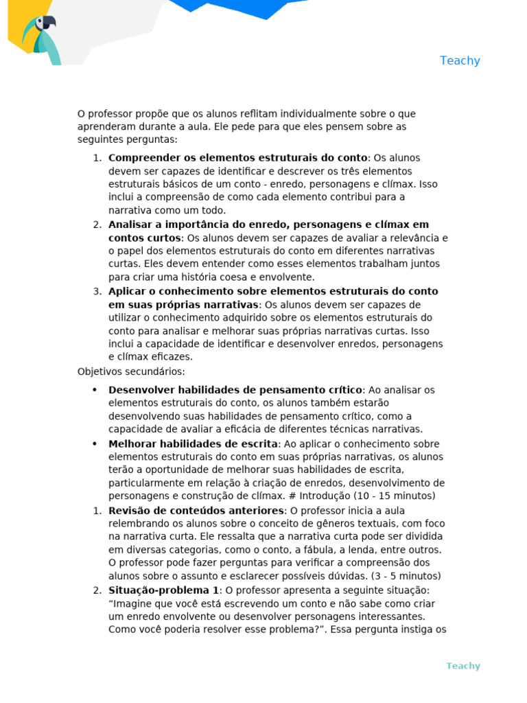 Elementos Estruturais Do Conto Compreensao e Aplicacao Na Narrativa ...