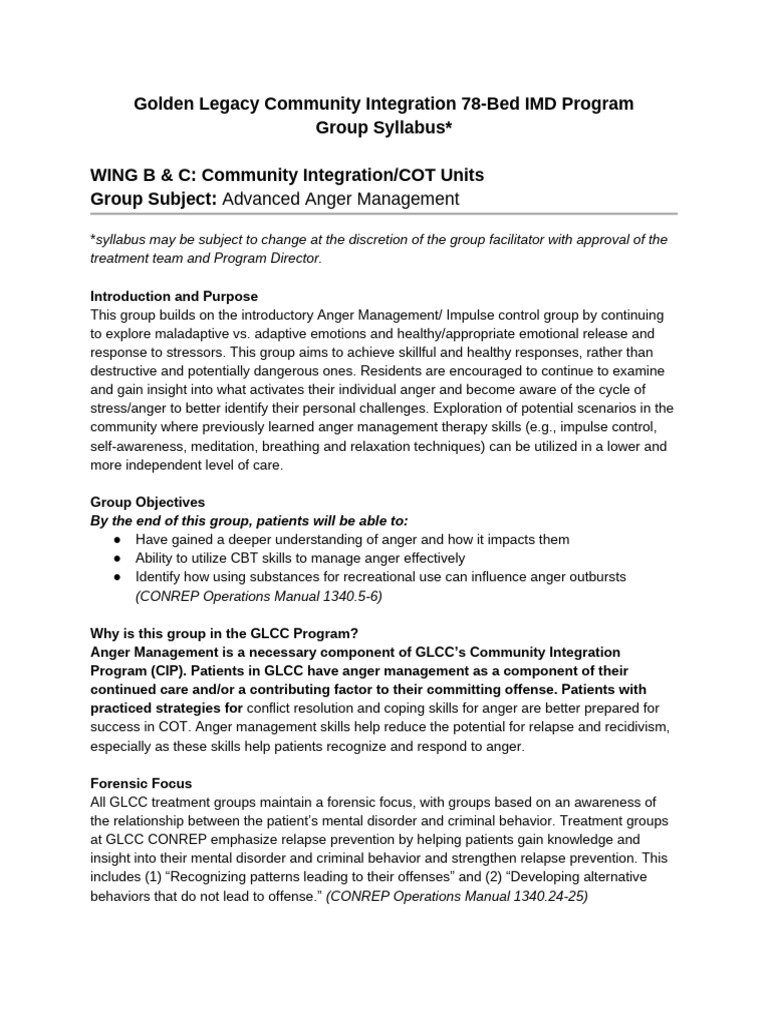 Advanced Anger Management Group 12 Weeks | PDF | Anger | Thought