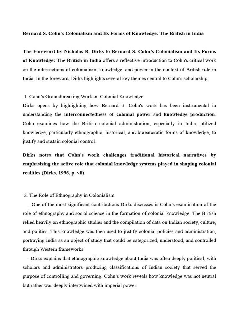 Bernard Cohn Foreword N Dirks PDF | PDF | Ethnography | Knowledge