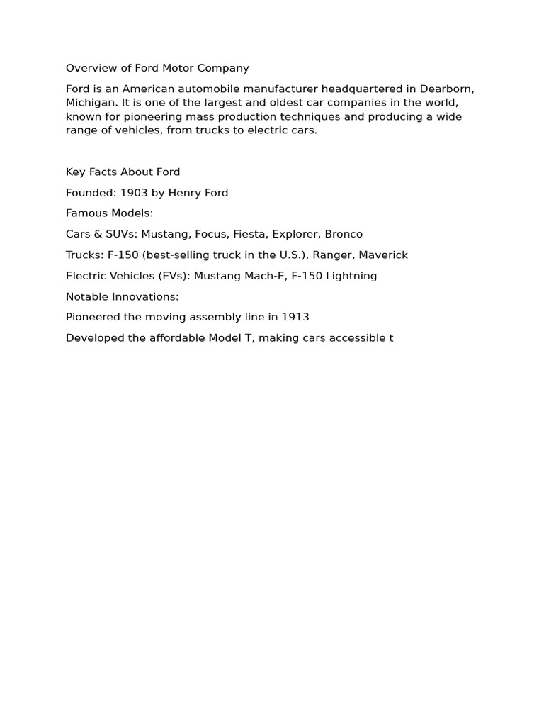 Overview of Ford Motor Company | PDF