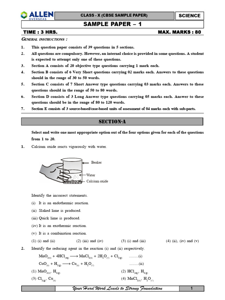 Sample Paper 1 - Science - Paper 1 | PDF | Redox | Ecosystem