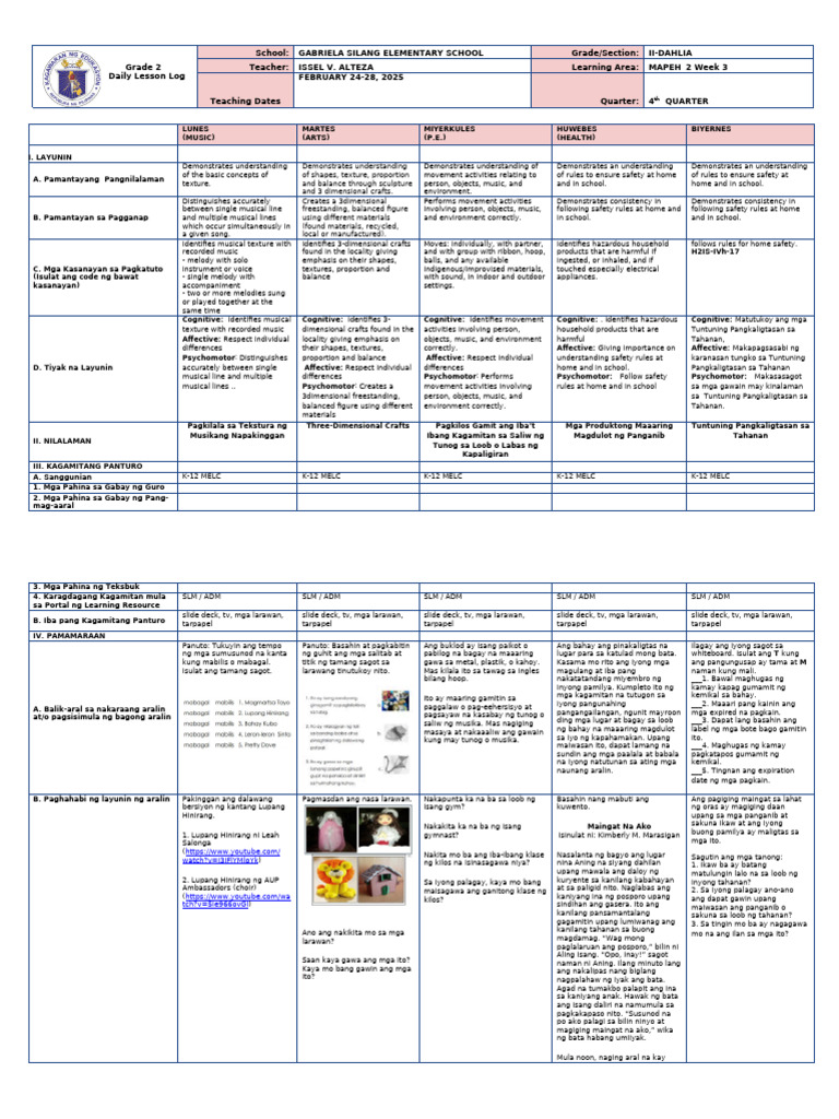 Q4 Week 3 DLL Mapeh 2 | PDF