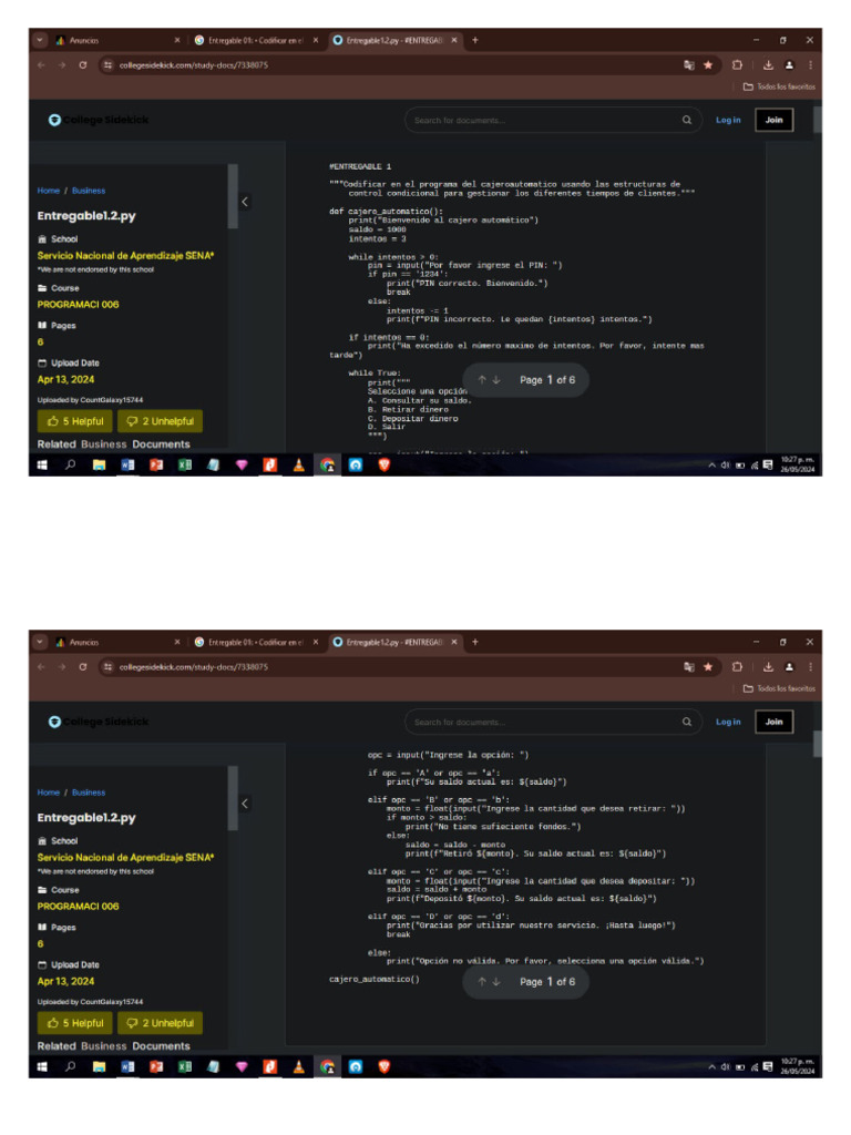 Cajero Automatico Programacion Python | PDF