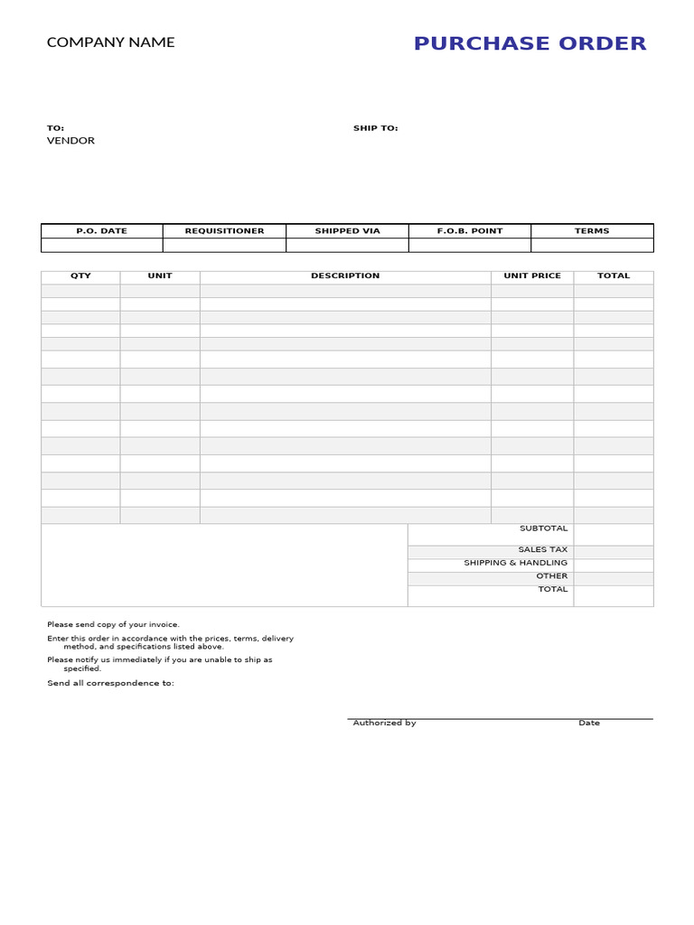 Purchase Order Template for Vendors | PDF
