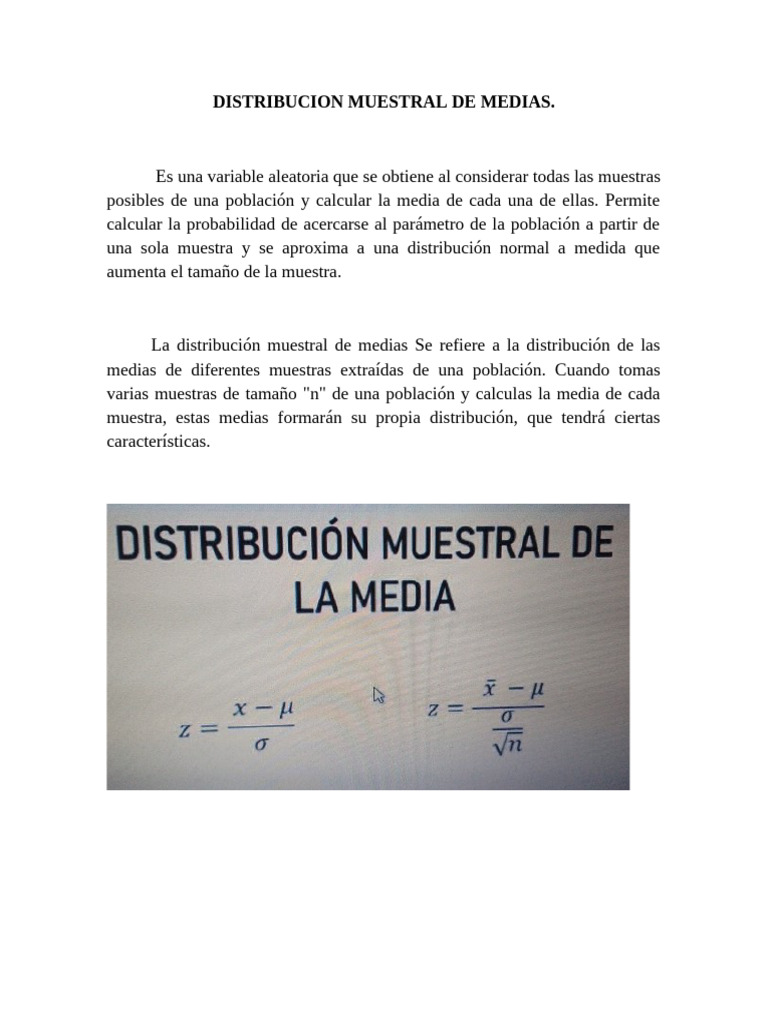 Distribucion Muestral de Medias | PDF | Media | Muestreo (Estadísticas)