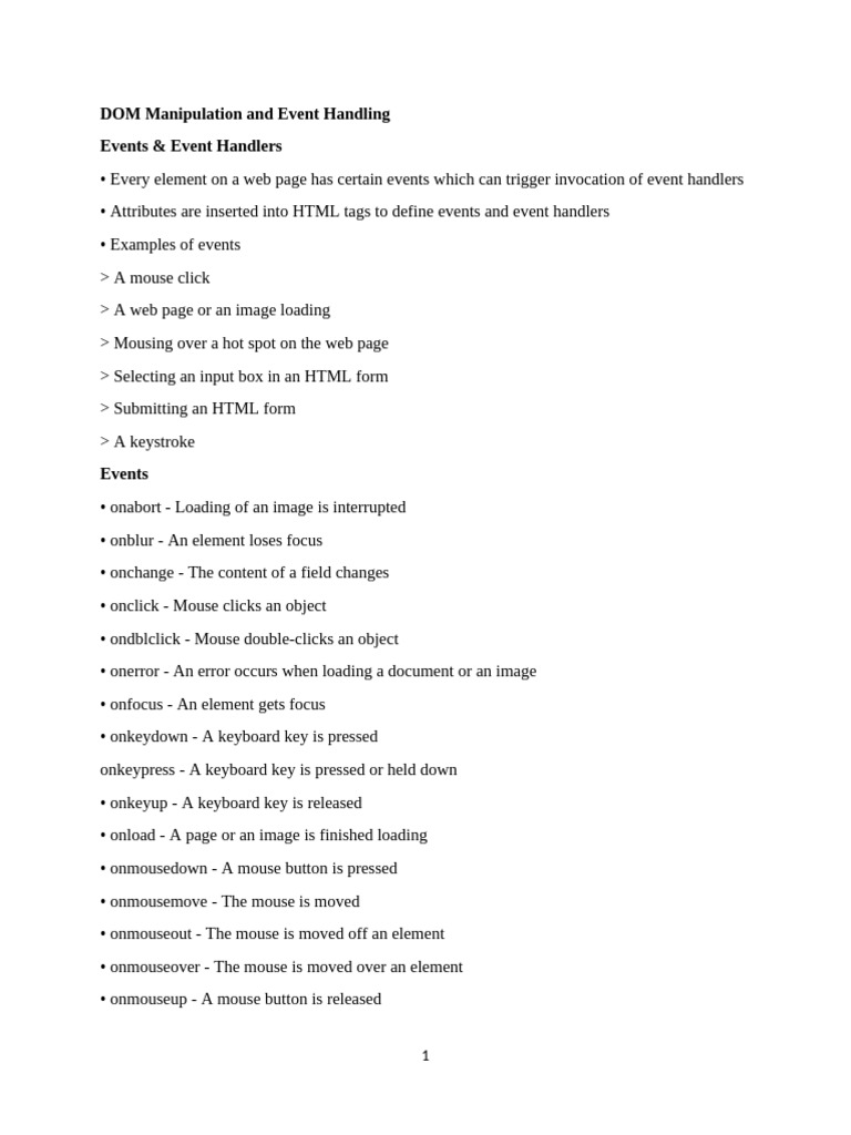 Lesson 6 DOM Manipulation and Event Handling | PDF | Document Object ... Lesson 6 DOM Manipulation and Event Handling | PDF | Document Object ...