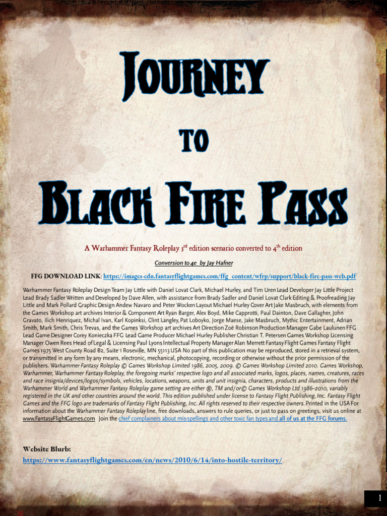 WFRP4 Journey To Black Fire Pass WFRP3e To WFRP4e | PDF