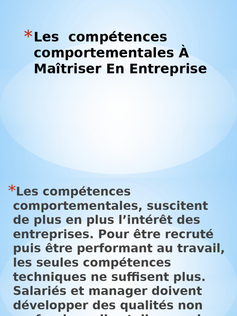 Les compétences comportementales À Maîtriser En Entreprise | PDF ...