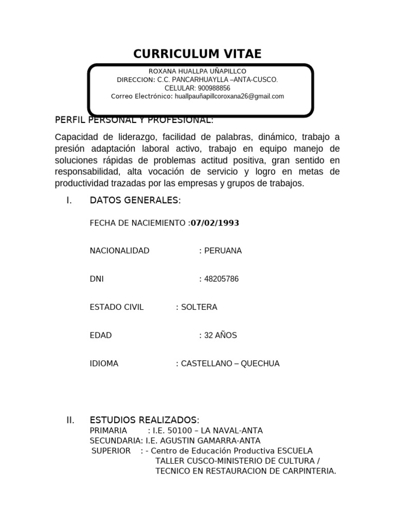 Curriculum Vitae Roxana 111111111 | PDF | Cuidado de la salud | Medicina