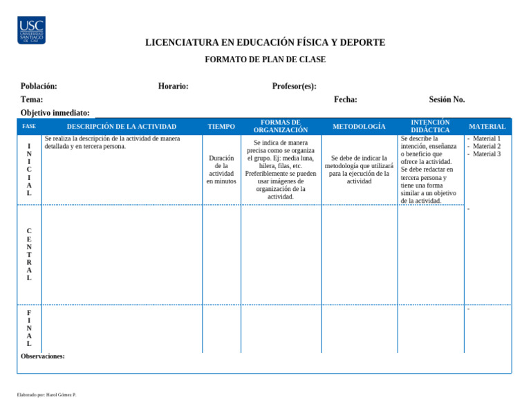 Plantilla para Planificación de Clase | PDF | Aprendizaje