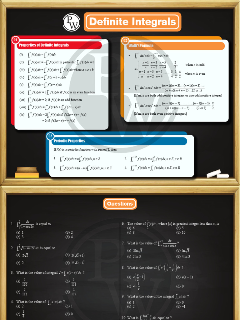 Definite Integrals - Formula Booklet | PDF