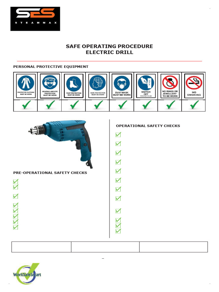 Electric Drill Safe Operating Procedure | PDF | Drill | Personal ...