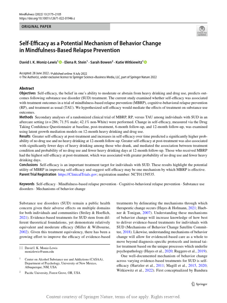 Self-Efficacy As A Potential Mechanism of Behavior | PDF | Self ...