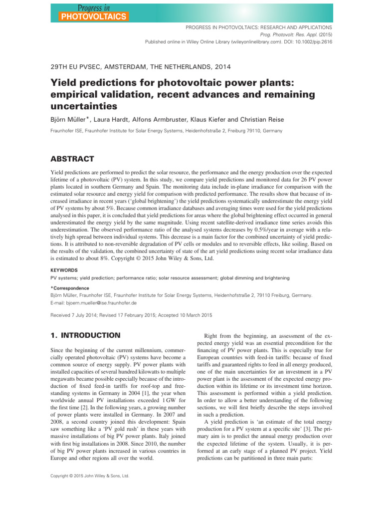 Yield-Predictions-for-Photovoltaic-Power-Plants-Empirical-Validation ...