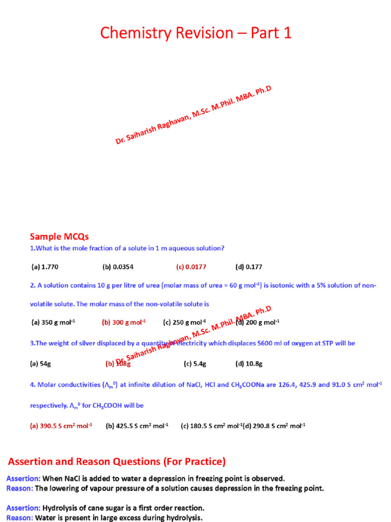 Chemistry Revision Cbse Part 1 | PDF
