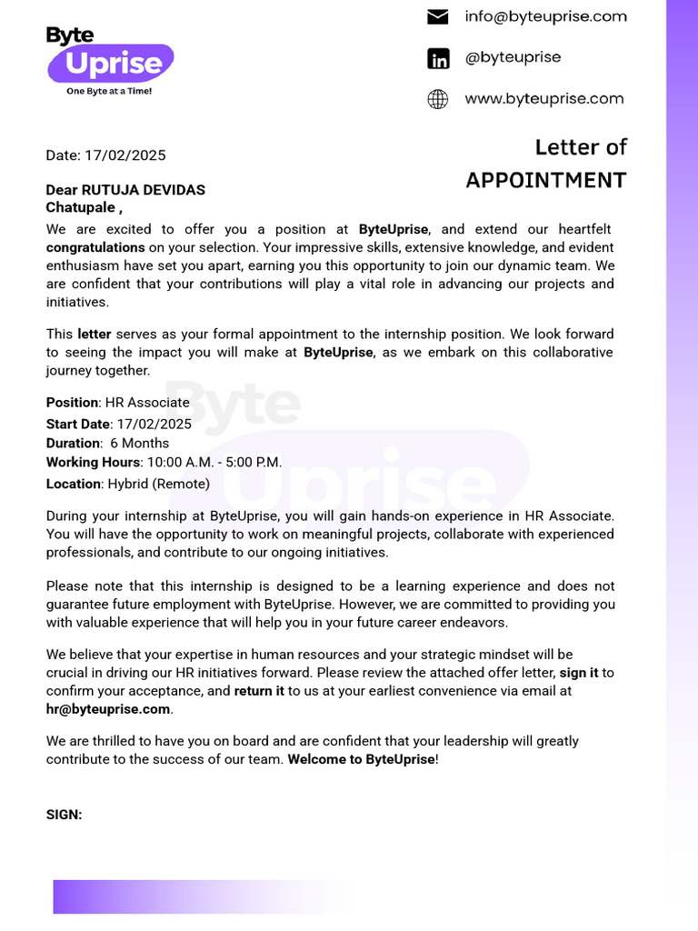RUTUJA DEVIDAS Chatupale - Offer Letter | PDF | Confidentiality | Non Disclosure Agreement