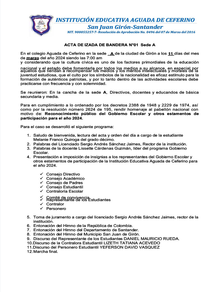 Institución Educativa Aguada de Ceferino San Juan Girón-Santand Er | PDF