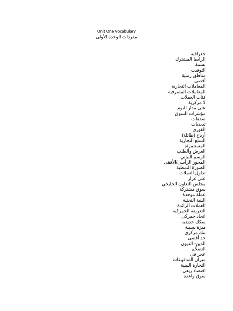 Unit One Vocabulary List For Review | PDF