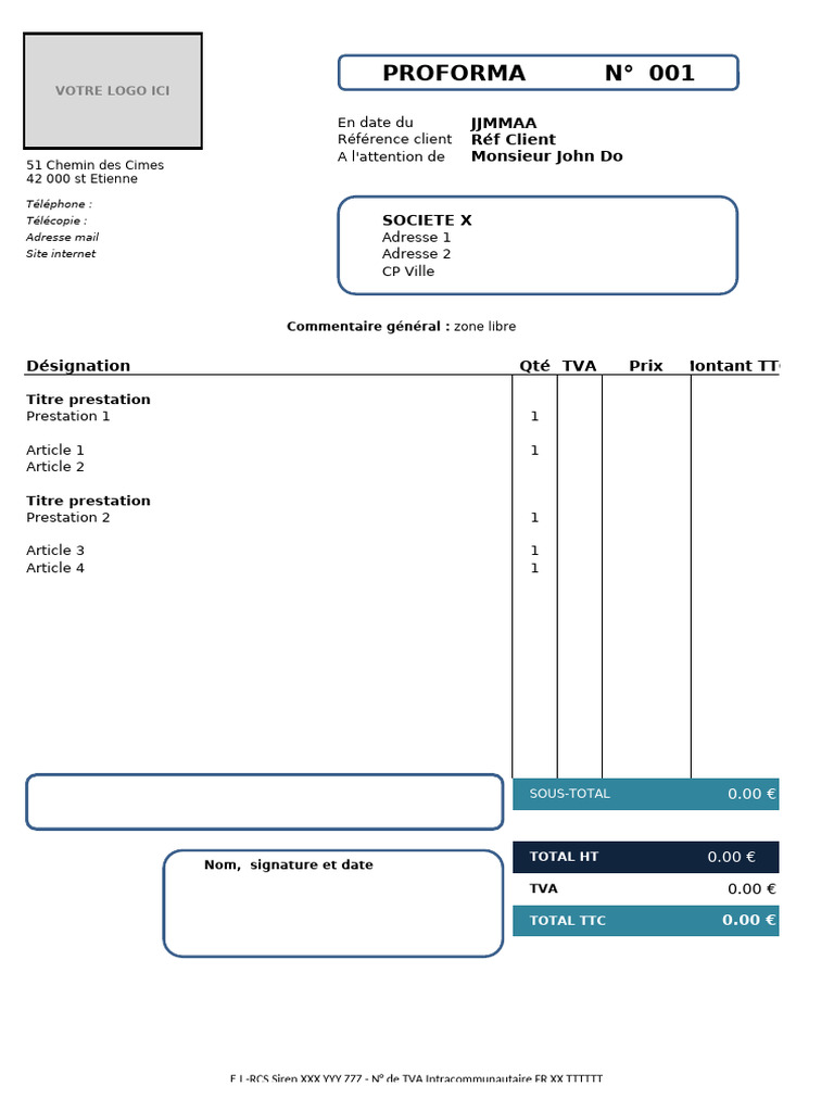 Modèle de facture proforma Excel gratuit | PDF