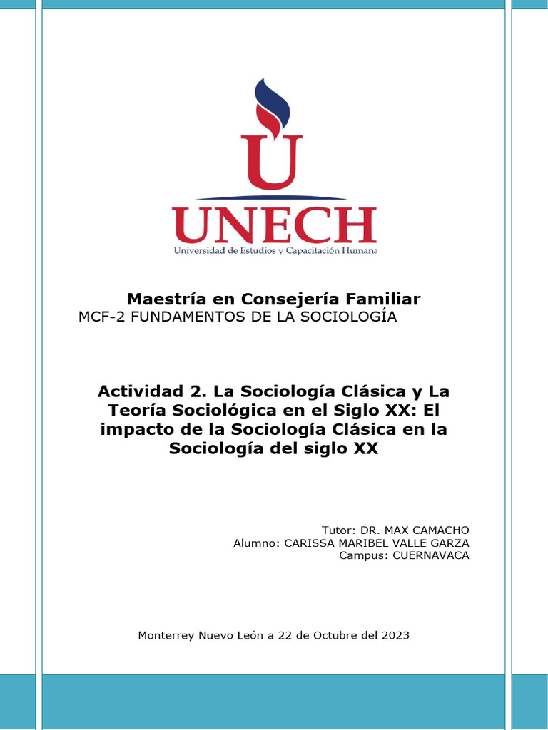 Act 2 - Sociología Clásica y Teoría de Sociología en El Siglo XX | PDF | Sociología | Sociedad