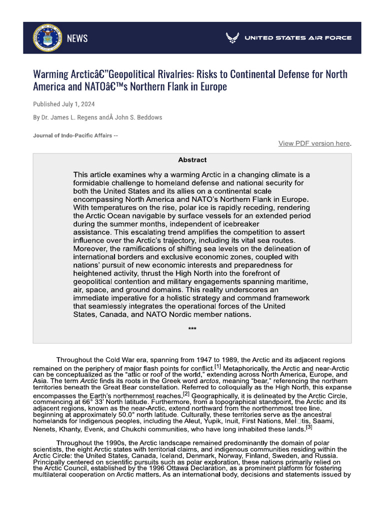 Warming Arctic - Geopolitical Rivalries Risks To Continental Defense ...