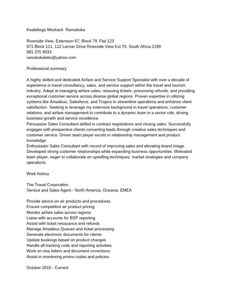 KealebogaMeshack Ramokoka CV | PDF | Sales | Consultant
