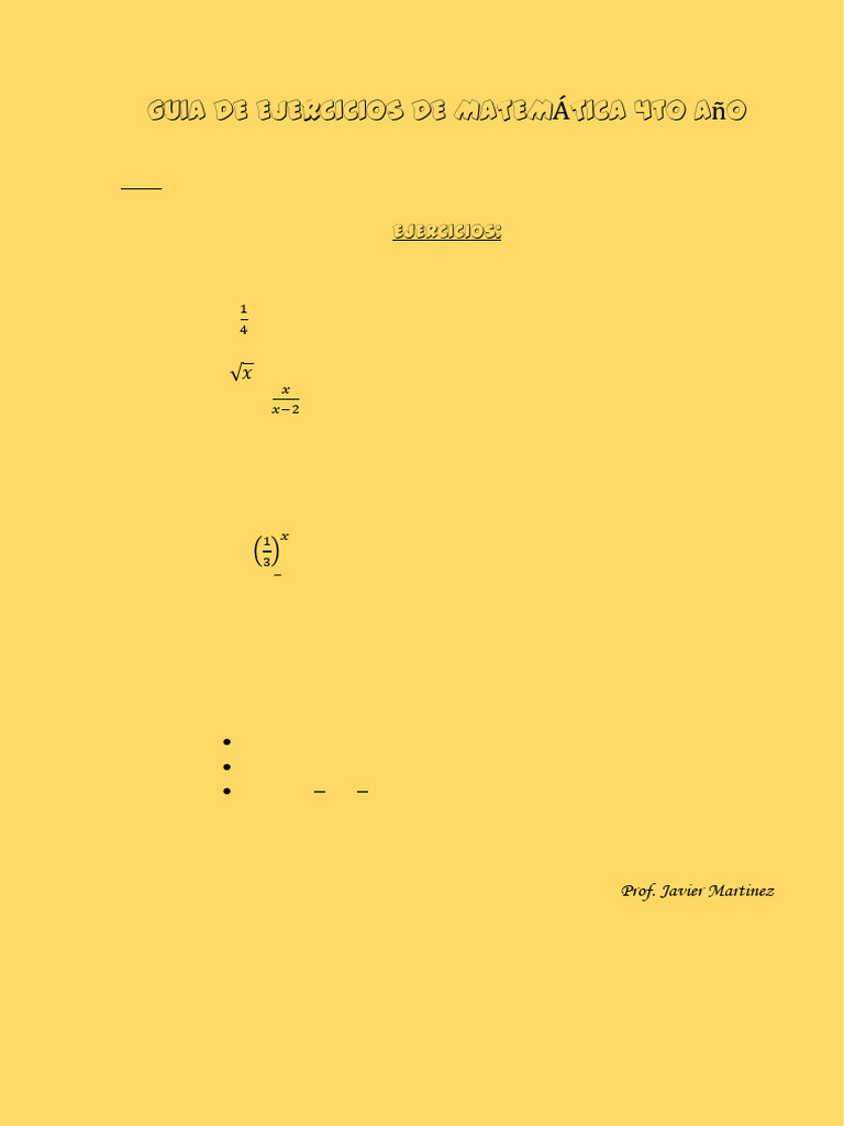 GUIA DE EJERCICIOS DE MATEMÁTICA 4to Año | PDF GUIA DE EJERCICIOS DE MATEMÁTICA 4to Año | PDF
