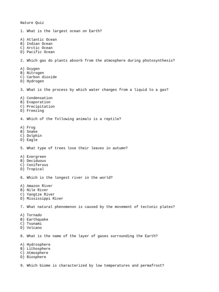 Fun Nature Quiz Questions | PDF