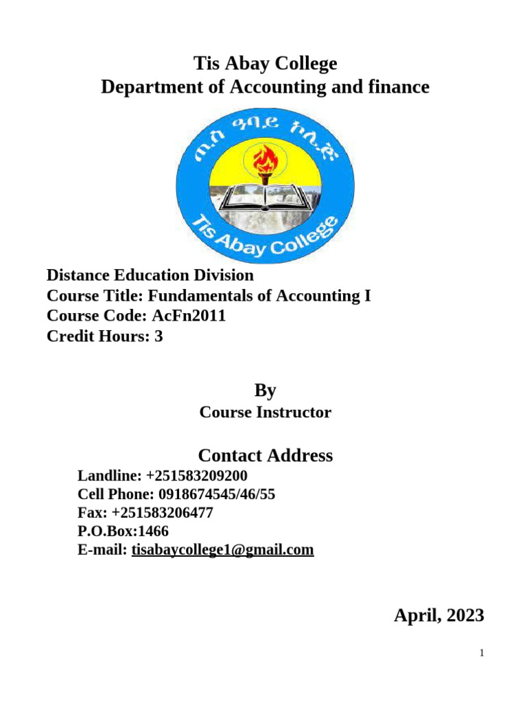 Fundamentals of Accounting I Course Overview | PDF | Debits And Credits ...