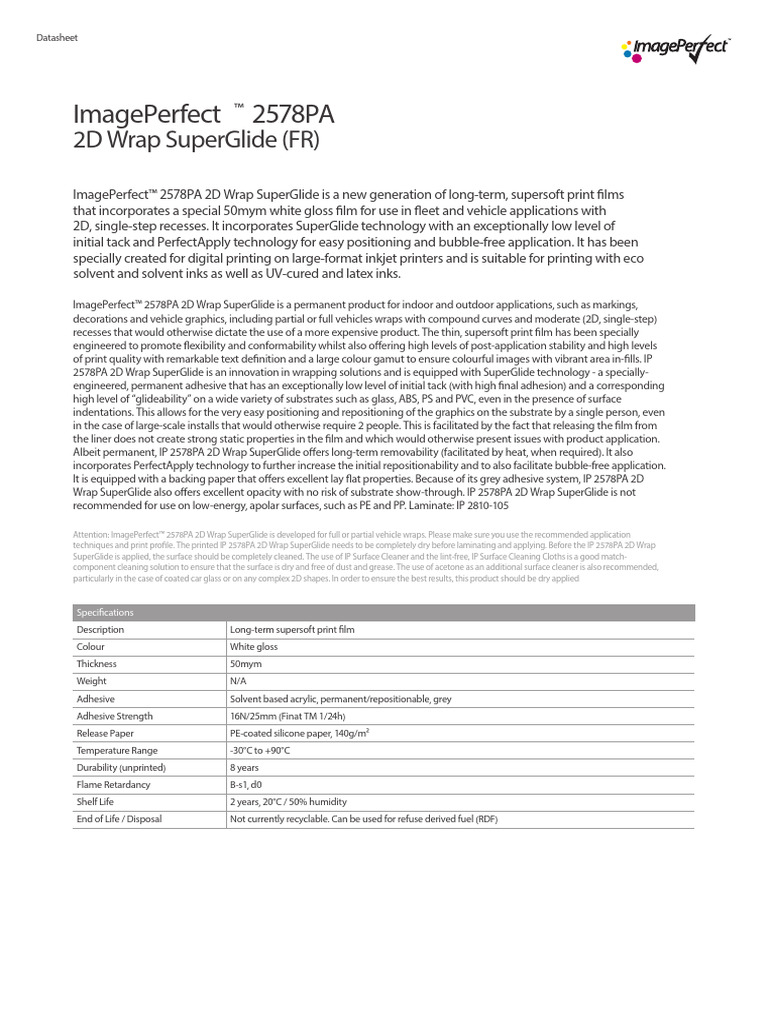 Wrap 2D SuperGlide IP 2578 PA Fisa Tehnica EN | PDF | Adhesive ...