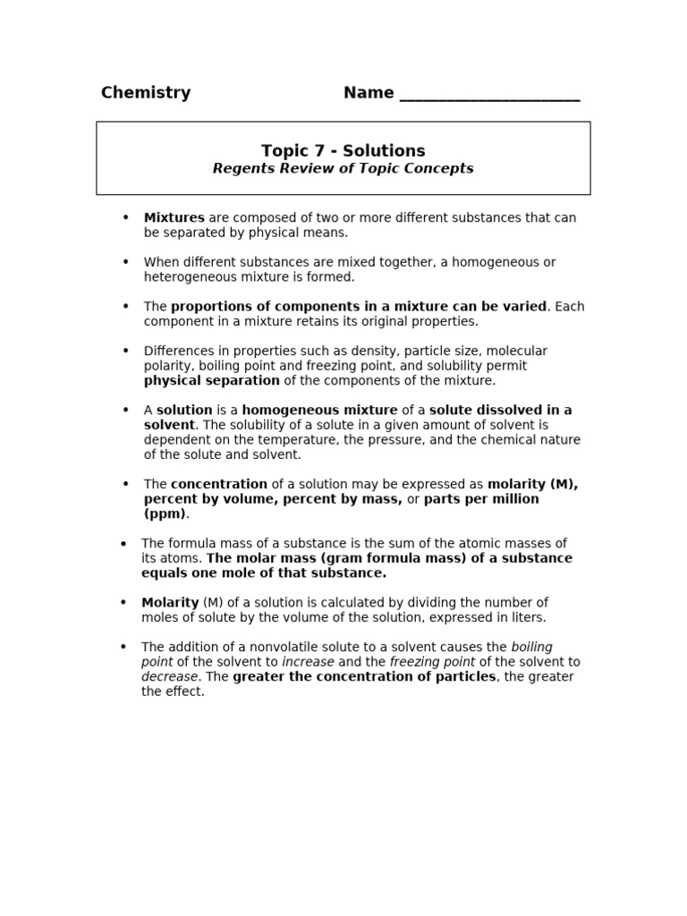 Solutions in Chemistry: Key Concepts | PDF