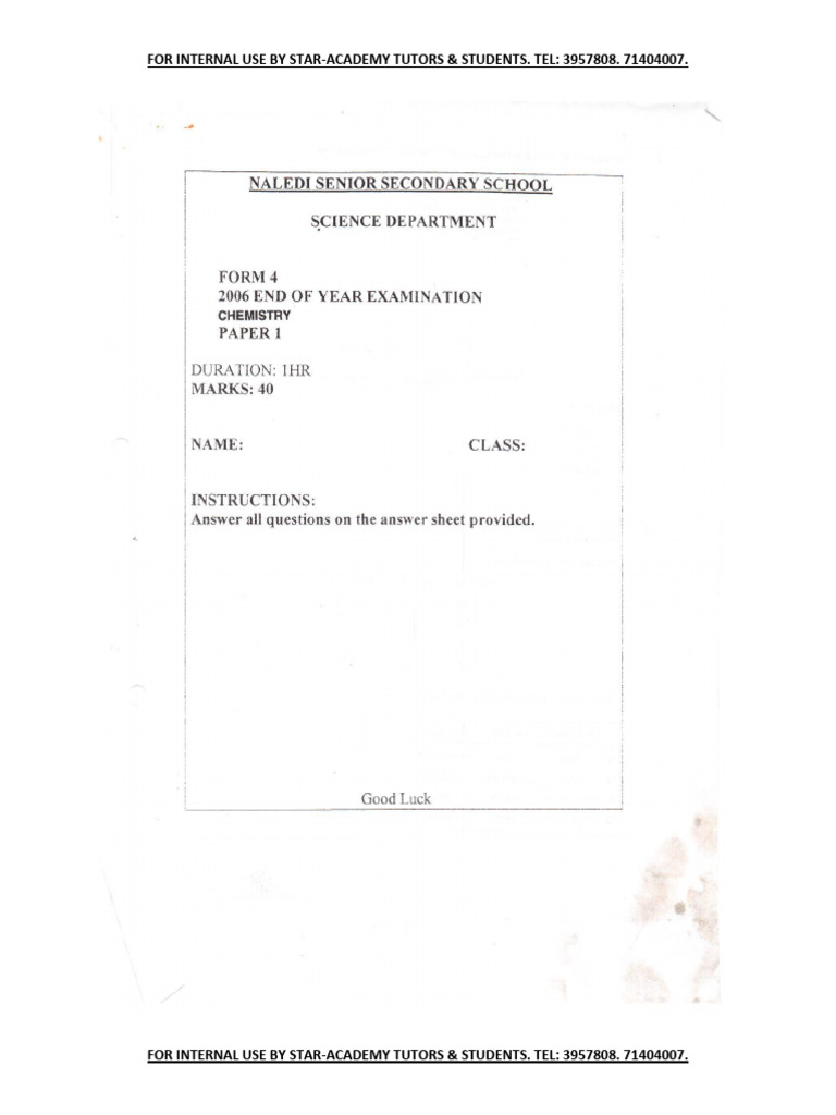 BGCSE Chemistry Form 4 Test Pp1 2006 Naledi | PDF