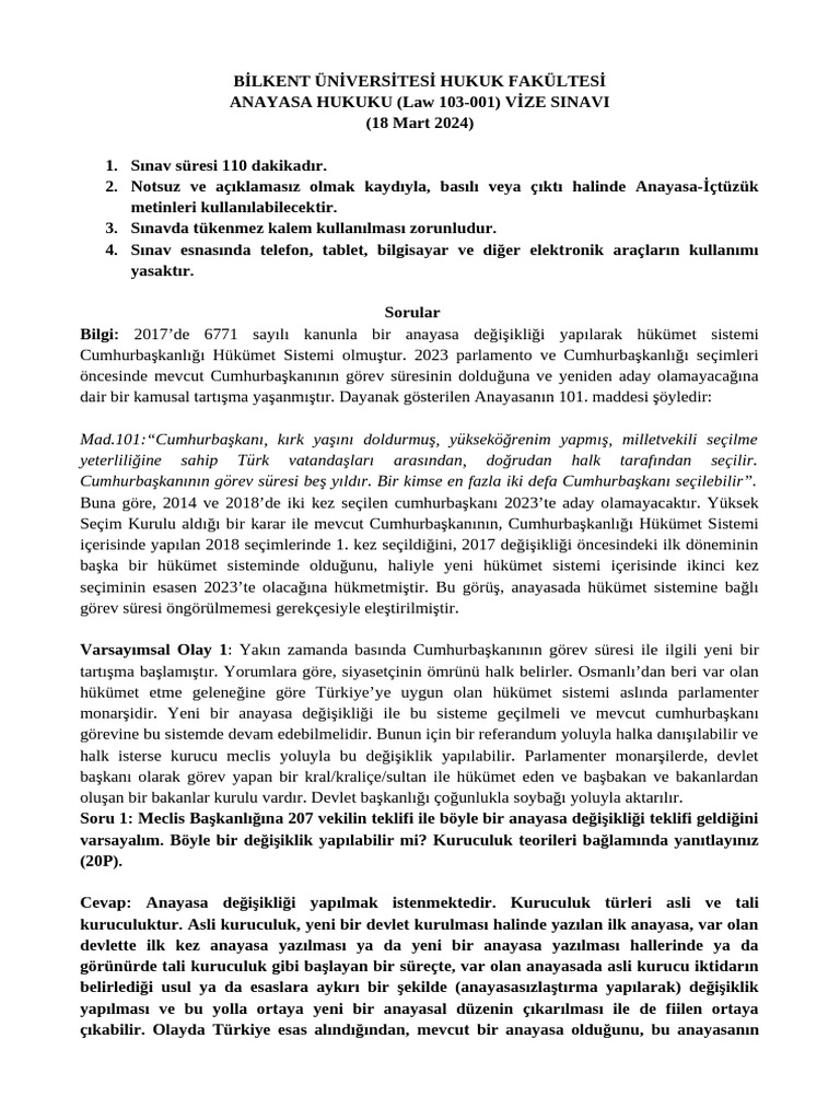 LAW 103-001-Spring 2024-2025.docx - Vize Sınavı Sorular Ve Cevap Anahtarı | PDF