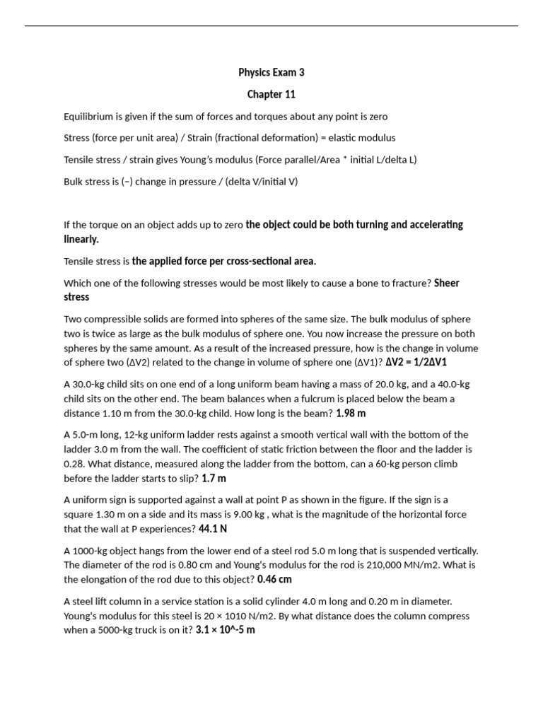Physics_Exam_3.docx | PDF | Stress (Mechanics) | Waves