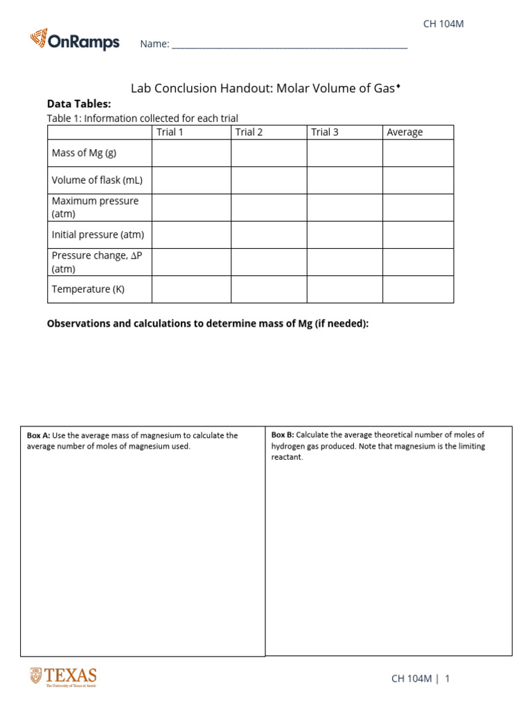 UT OnRamps Unit 5 Lab Conclusion Handout | PDF | Mole (Unit) | Gases