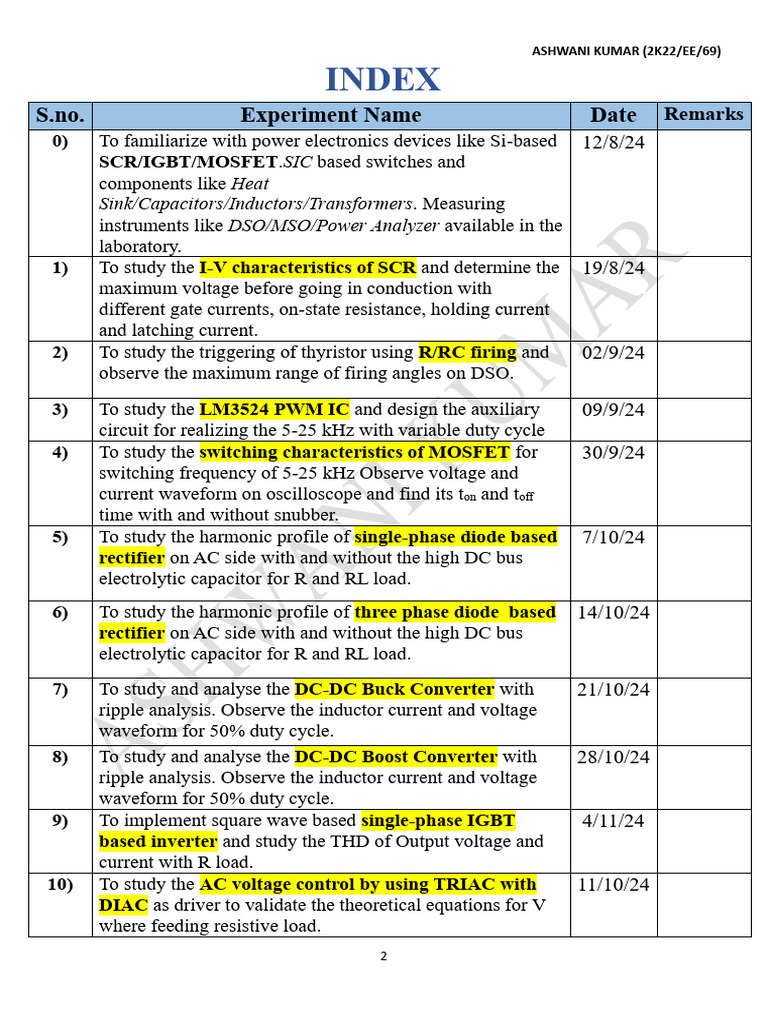 PE LAB Contents | PDF