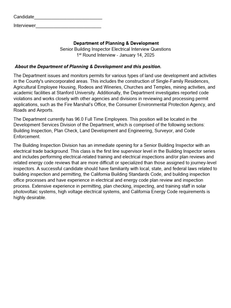 Senior Building Inspector Electrical 1st Interview Questions For Joseph ...